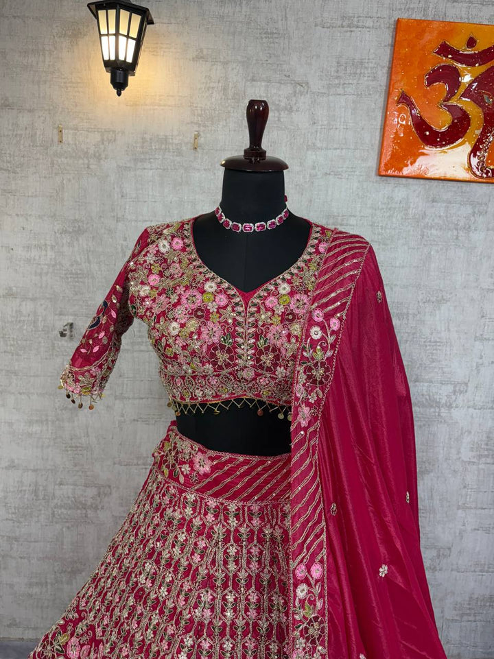 Pink Twinkle Silk Lehenga Choli with Sequins Work & Dupatta – Tiamgee